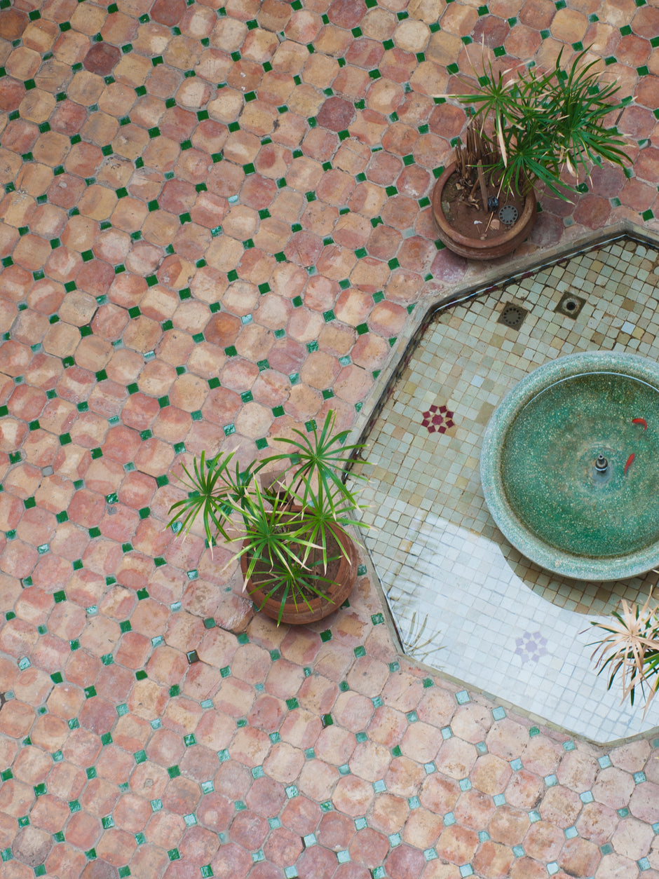 Metro Hex Glossy Green with White Flower Porcelain Mosaic Tile ...