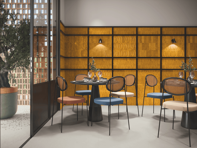 Bubble 4x4 Square Golden Yellow Ceramic Tiles - Cemento Collection