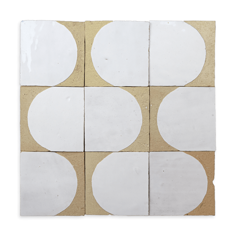Chiseled 4x4 Half-Moon Snow White Zellige Tile - box - Cemento Collection