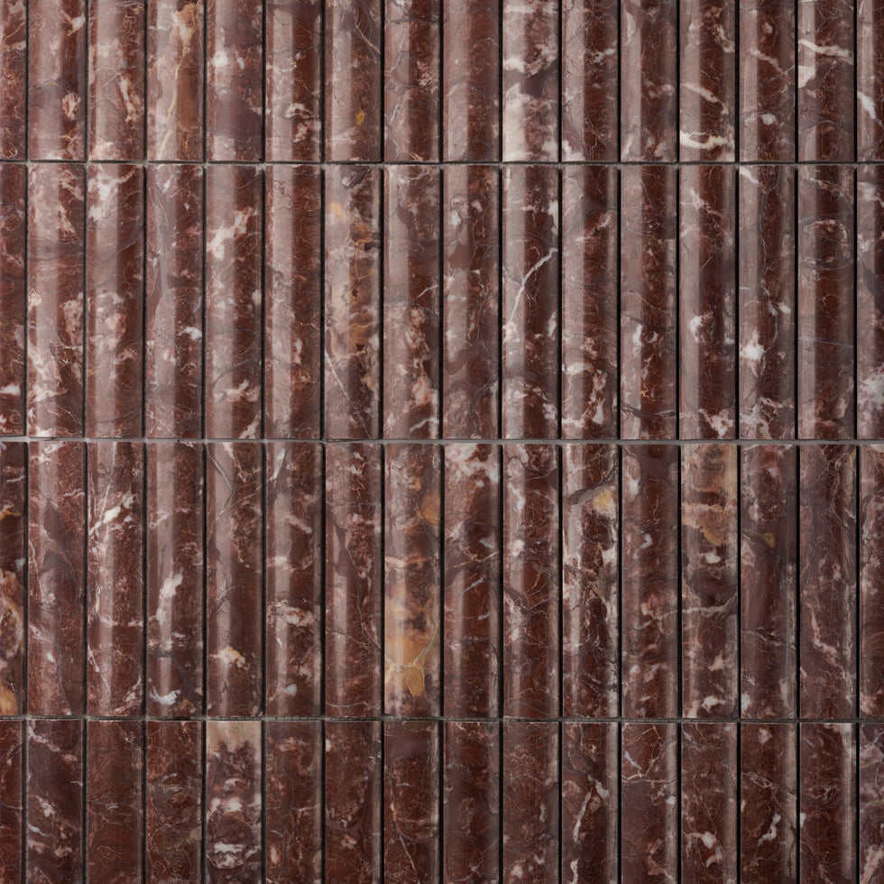 Fluted Red Ravel Marble Polished Mosaic Tile | Cemento Collection ...