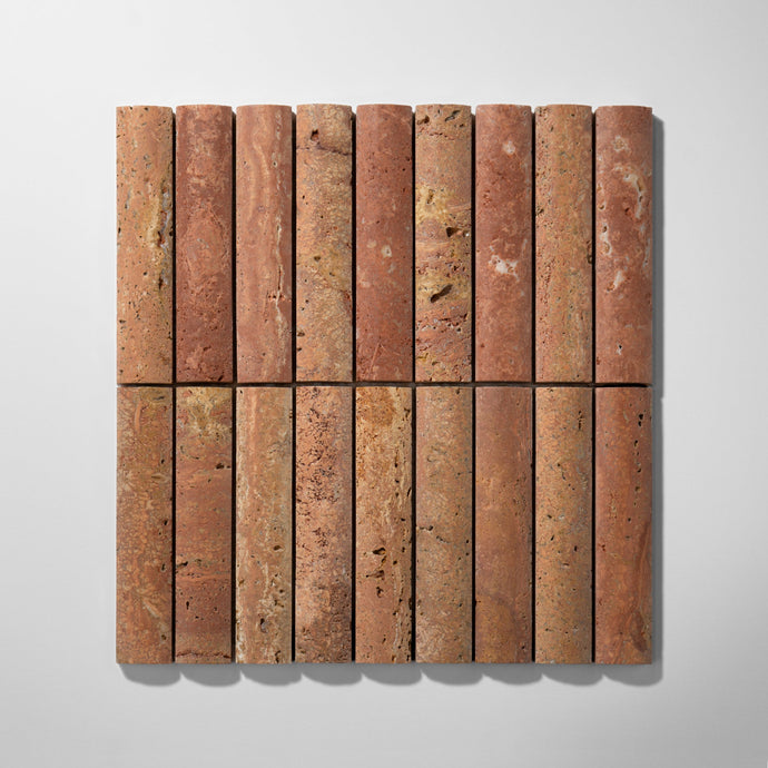 Fluted Red Travertine Honed Mosaic Tile | Cemento Collection - Cemento ...