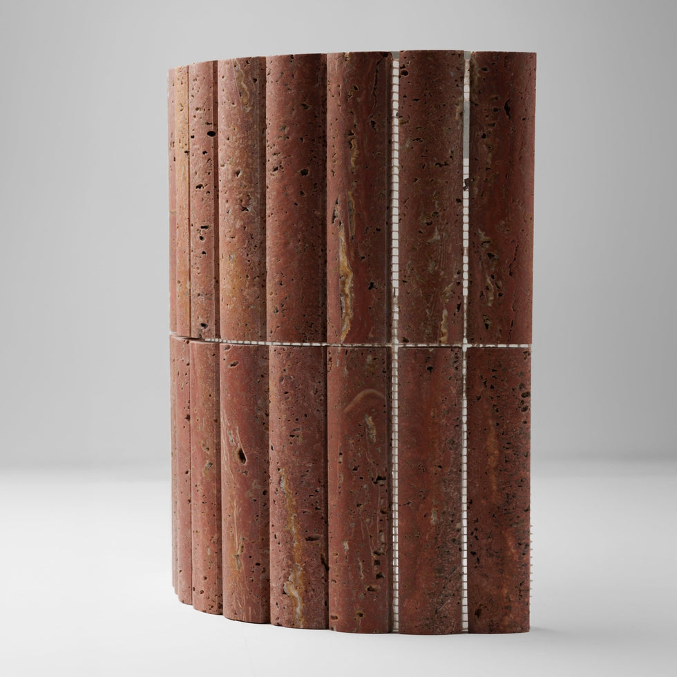 Fluted Red Travertine Honed Mosaic Tile | Cemento Collection - Cemento ...