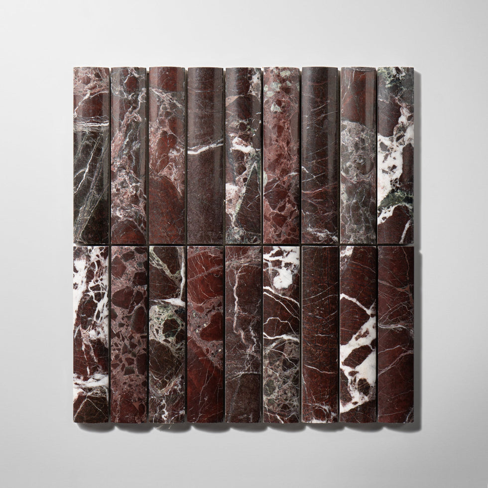 Fluted Rosso levanto Marble Polished Mosaic Tile | Cemento Collection ...