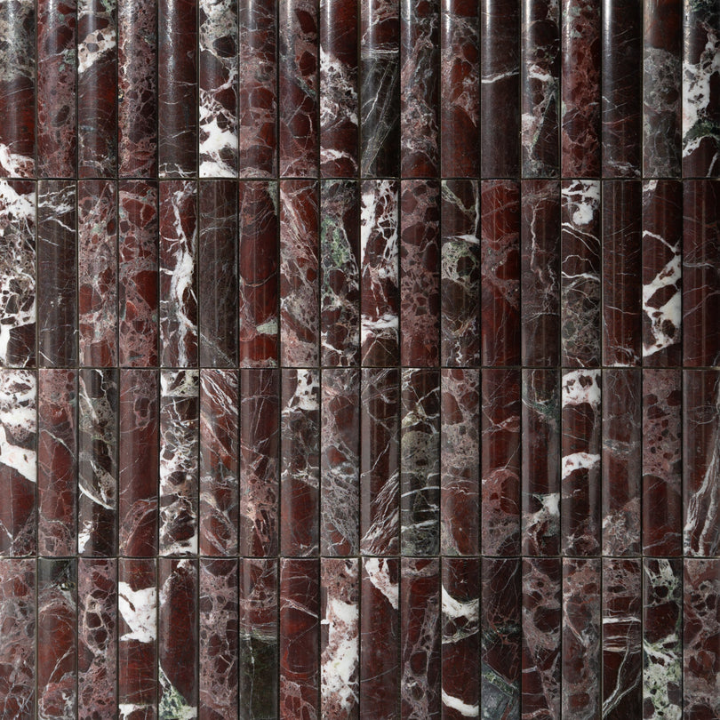 Fluted Rosso levanto Marble Polished Mosaic Tile | Cemento Collection ...