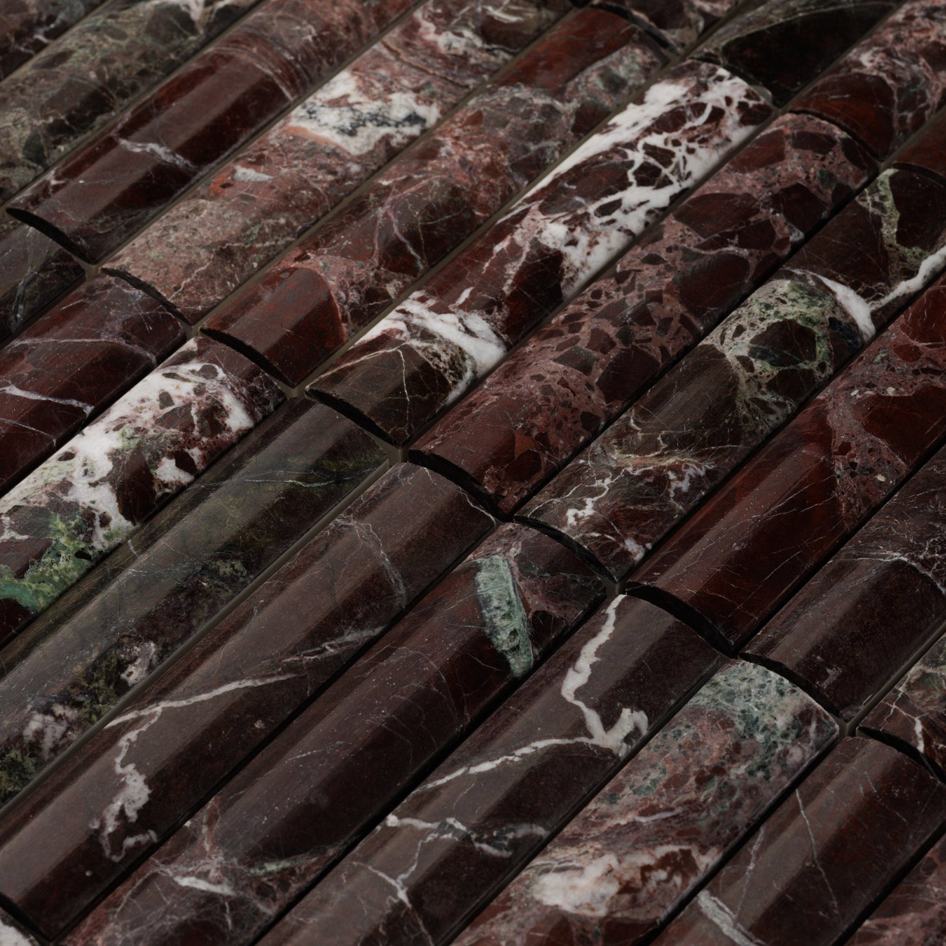Fluted Rosso levanto Marble Polished Mosaic Tile | Cemento Collection ...