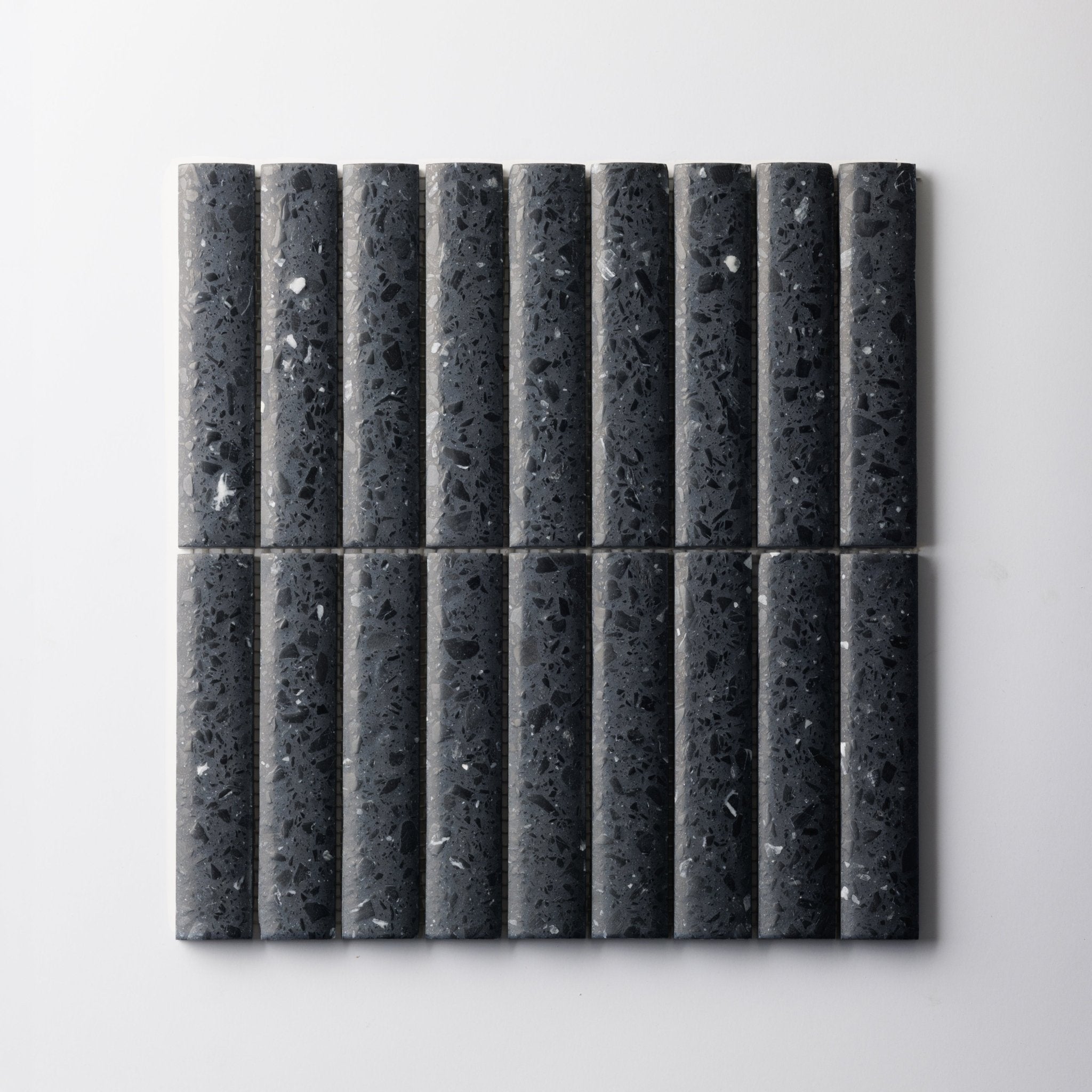 Fluted Volcano Black Terrazzo Mosaic Tile | Cemento Collection ...