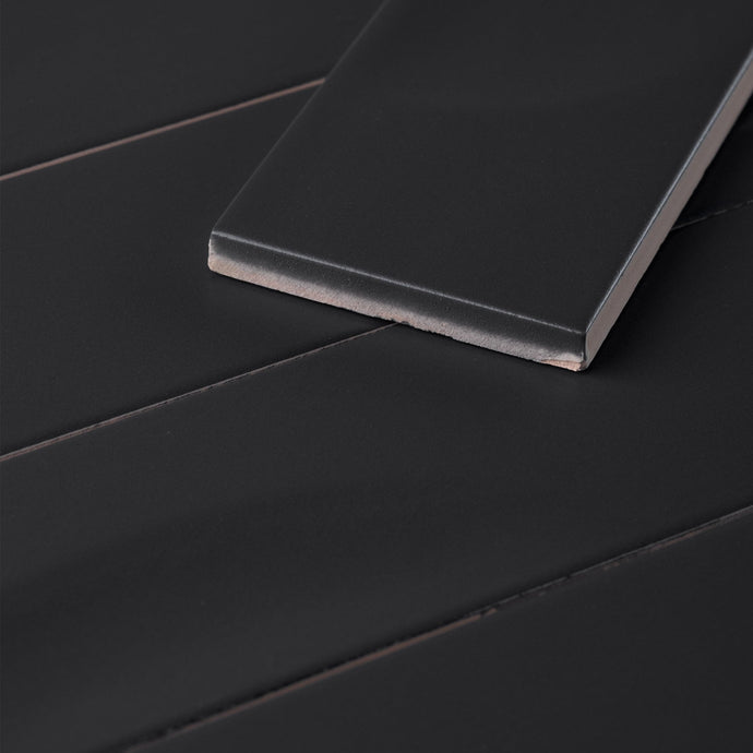 Black Ceramic Tile 2.5x10 Wave - Cemento Collection