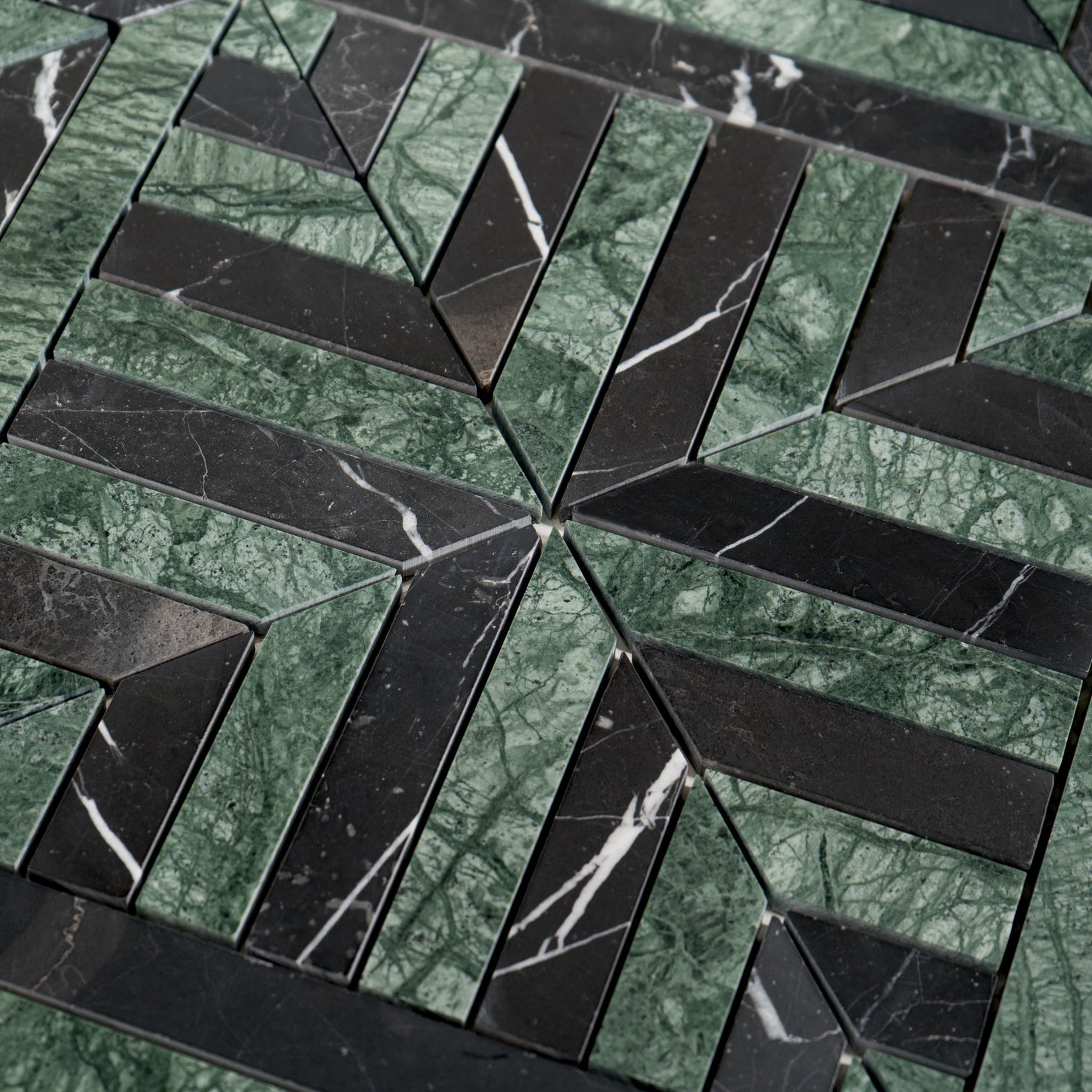 Horizon Verde Alpi and Nero Marquina Marble Polished Mosaic Tile ...