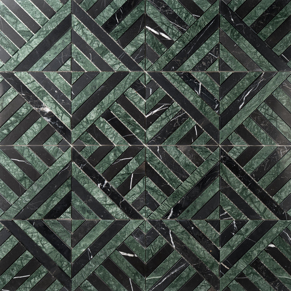 Horizon Verde Alpi and Nero Marquina Marble Polished Mosaic Tile ...
