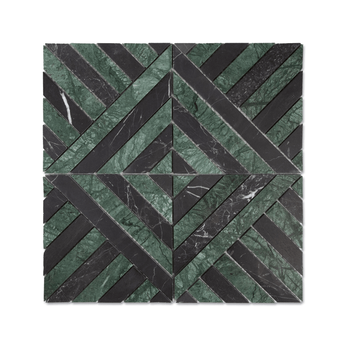 Horizon Verde Alpi and Nero Marquina Marble Polished Mosaic Tile ...