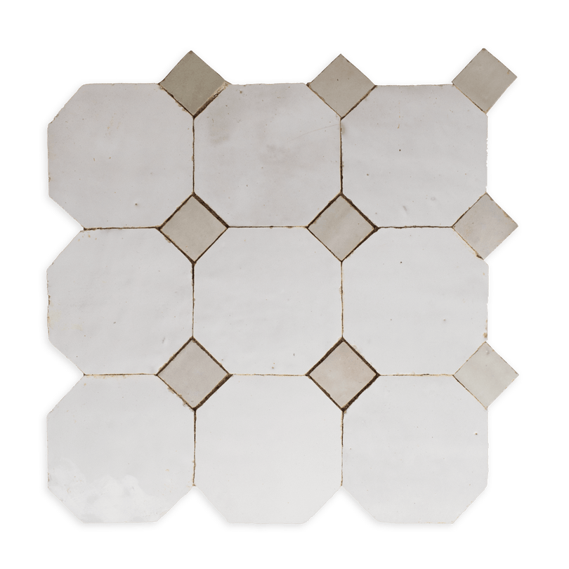 Moroccan Zellige Snow White Mosaic with Off White dots | Cemento ...