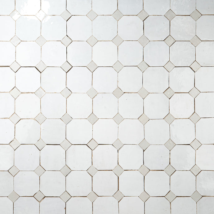 Moroccan Zellige Snow White Mosaic with Off White dots | Cemento ...