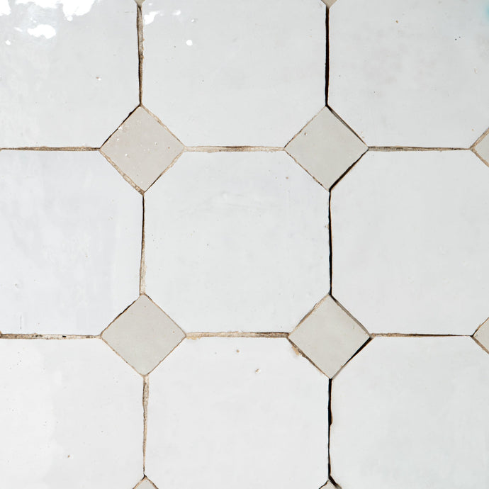 Moroccan Zellige Snow White Mosaic with Off White dots | Cemento ...
