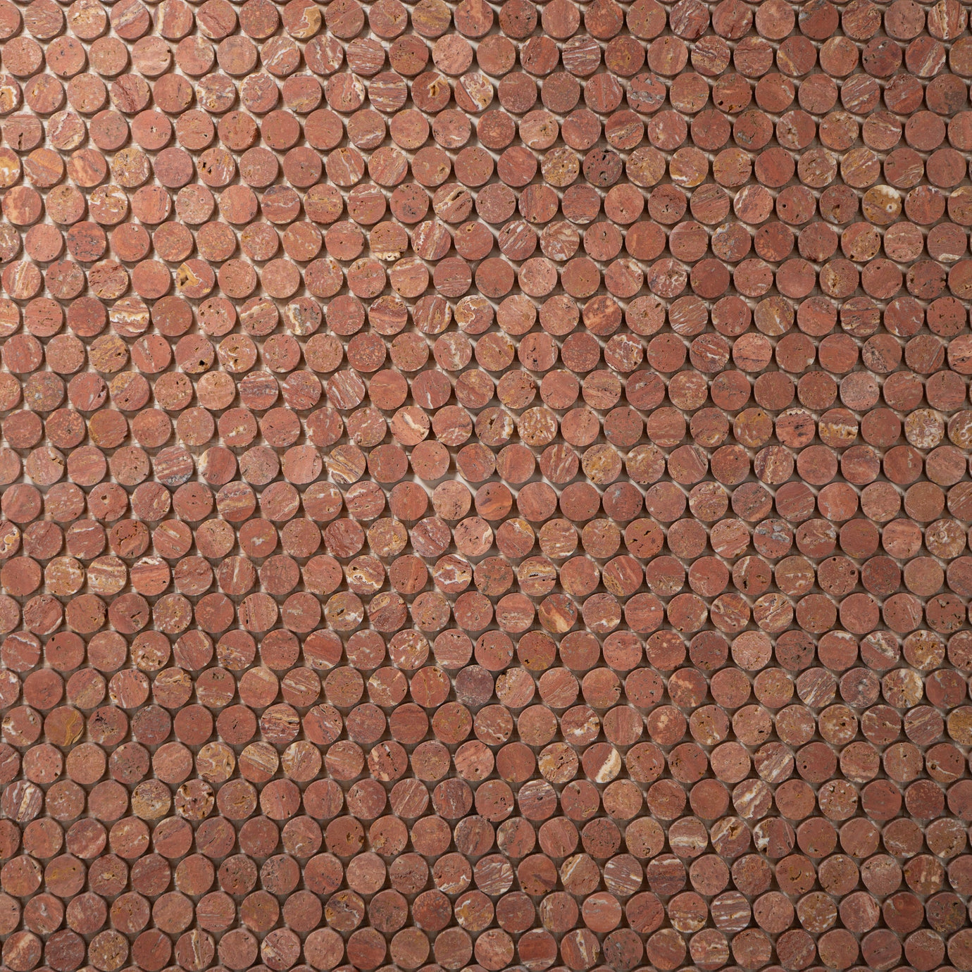 Penny Round 1" Red Travertine Honed Mosaic Tile | Cemento Collection ...