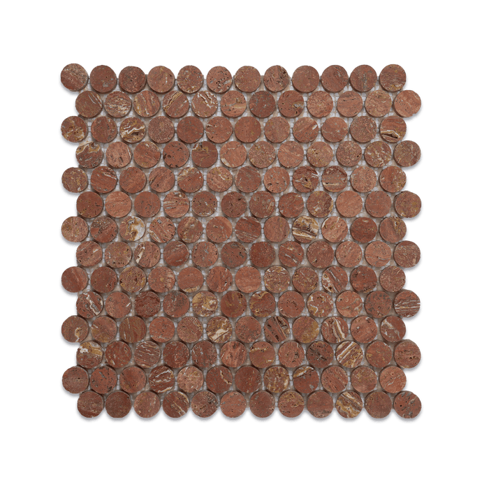Penny Round 1" Red Travertine Honed Mosaic Tile | Cemento Collection ...