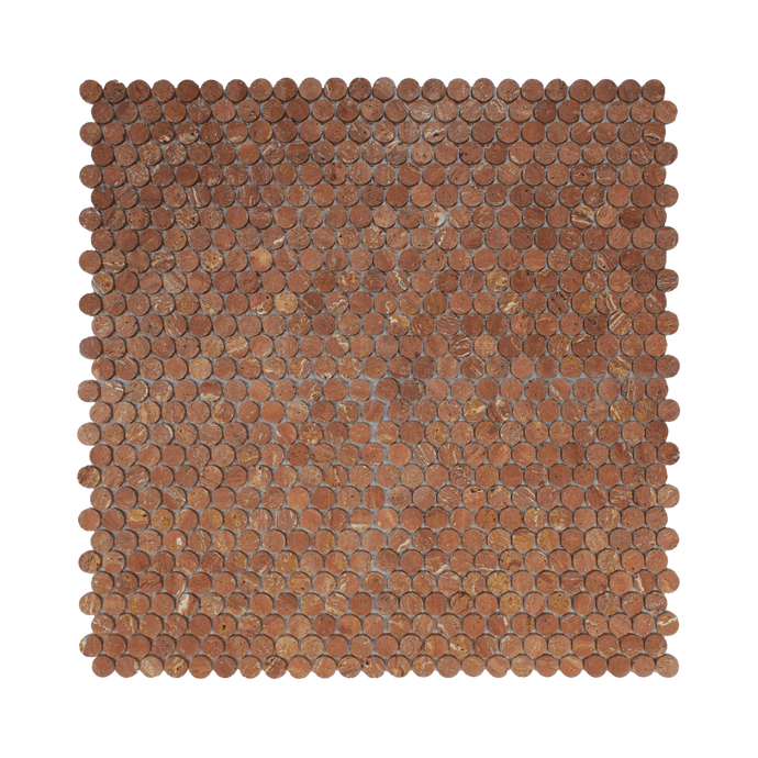 Penny Round 1" Red Travertine Honed Mosaic Tile | Cemento Collection ...
