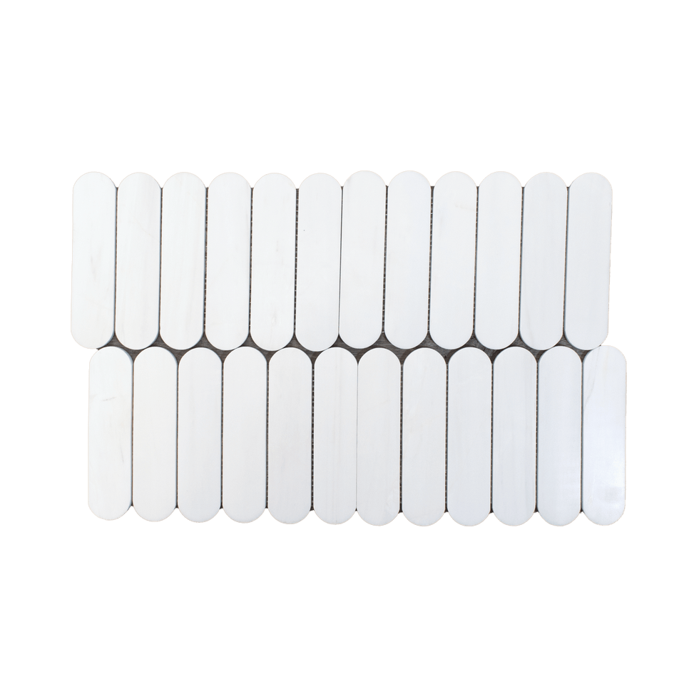 Pill Shape Bianco Dolomite Marble Honed Mosaic Tile - Cemento Collection