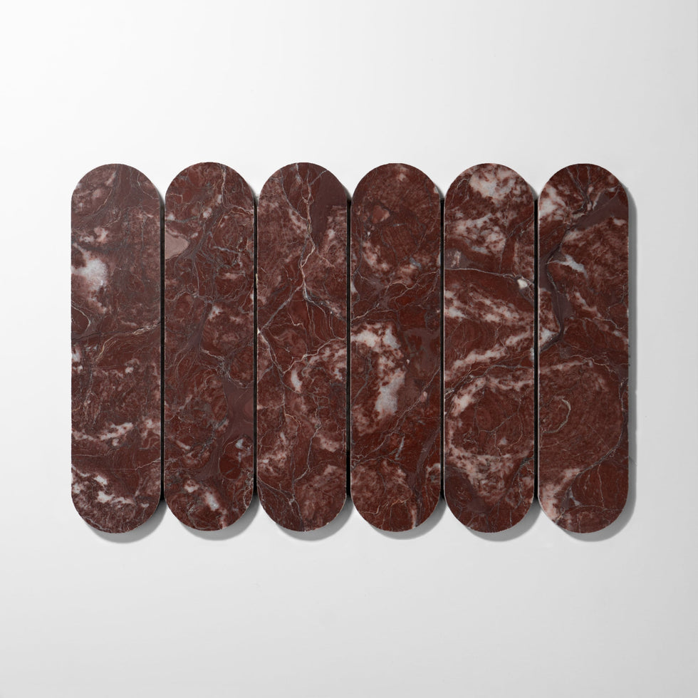 Pill Shape Red Ravel Marble Polished Mosaic Tile | Cemento Collection ...