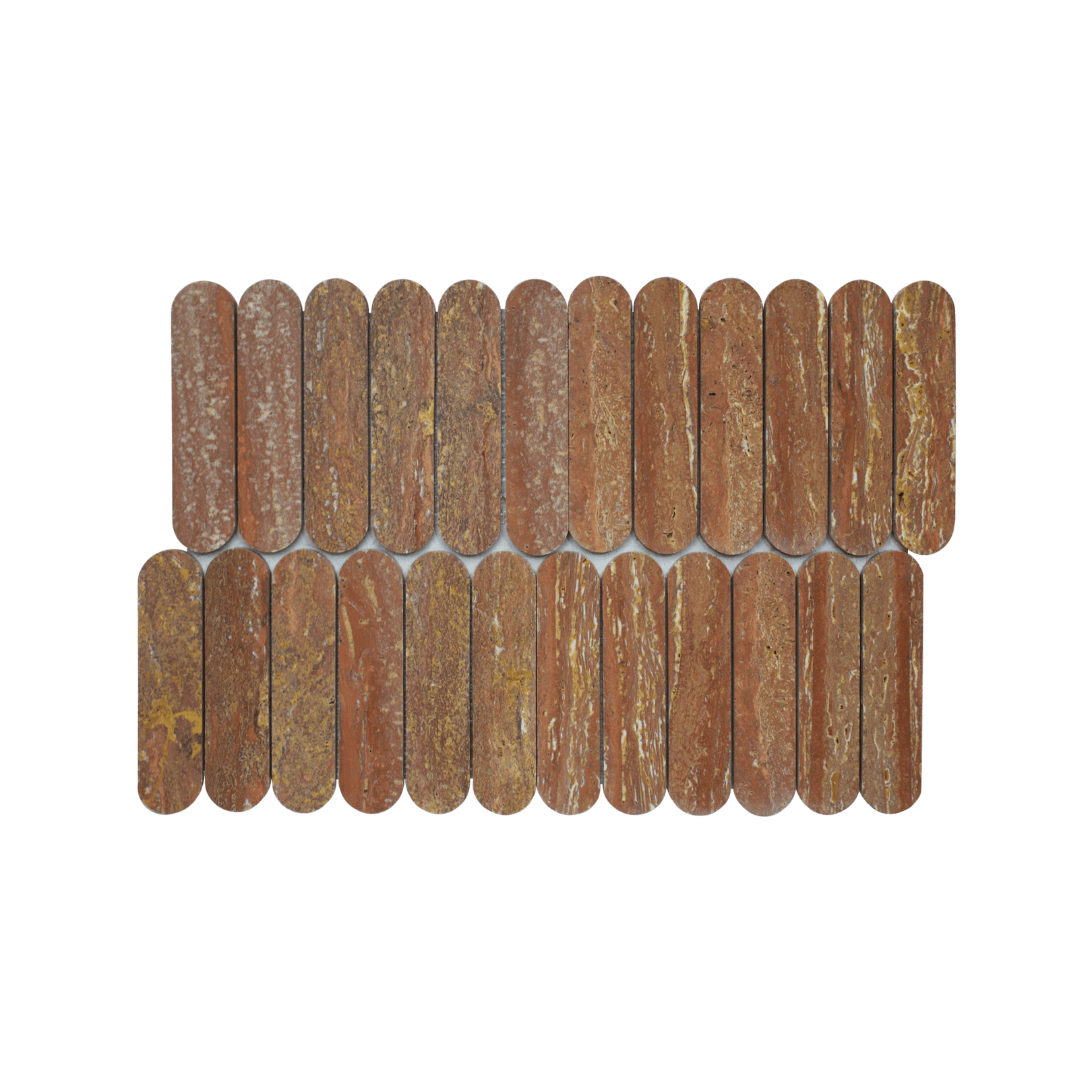 Pill Shape Red Travertine Marble Honed Mosaic Tile | Cemento Collection ...