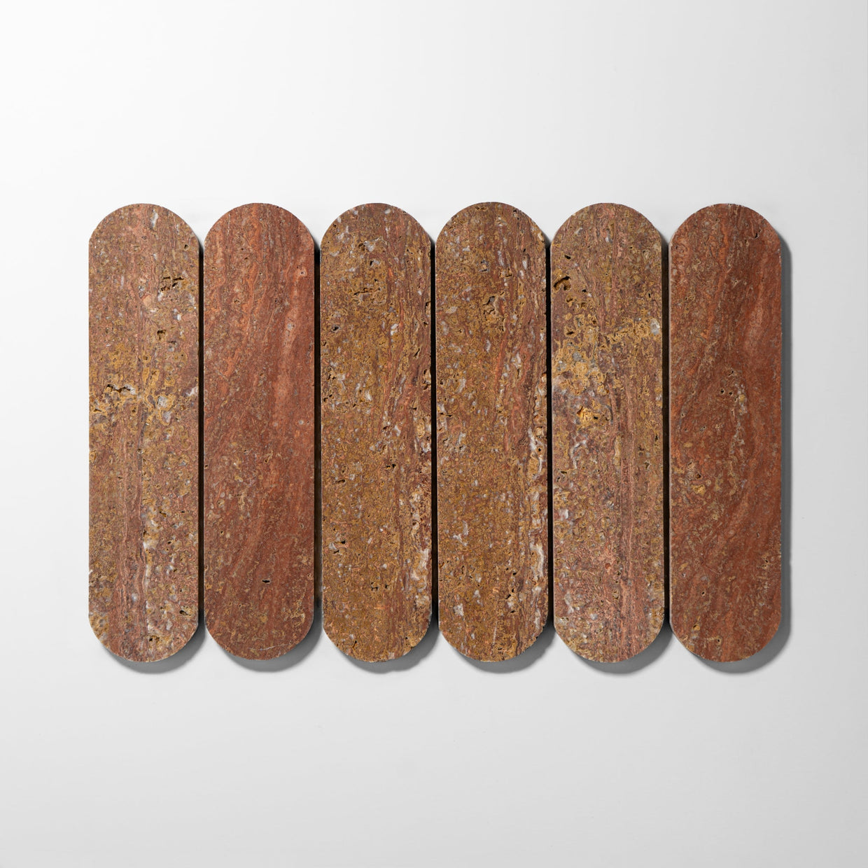 Pill Shape Red Travertine Marble Honed Mosaic Tile | Cemento Collection ...