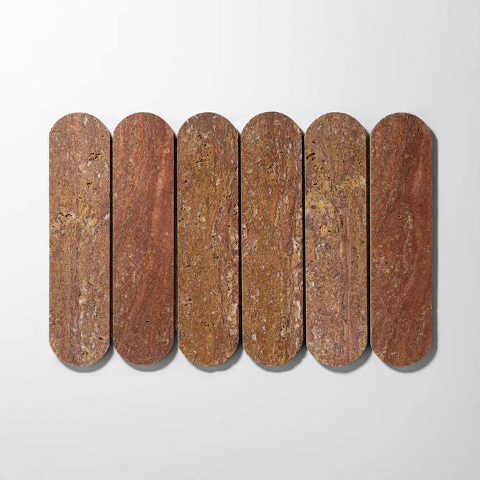 Pill Shape Red Travertine Marble Honed Mosaic Tile | Cemento Collection ...