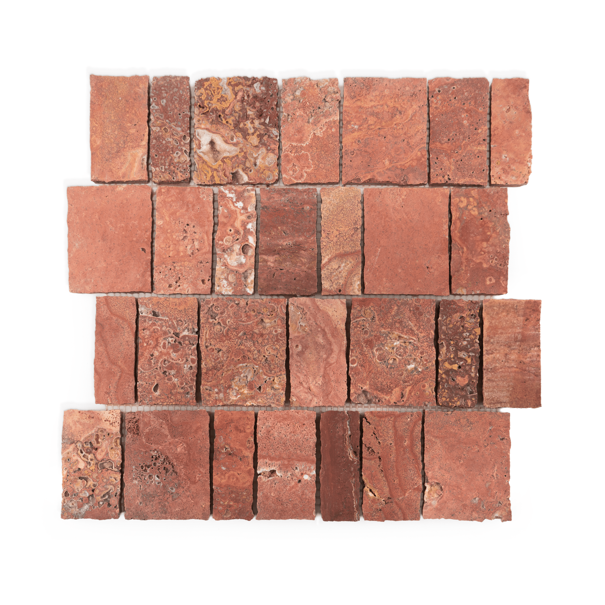 Scarpa Red Travertine Honed Mosaic Tile - Cemento Collection