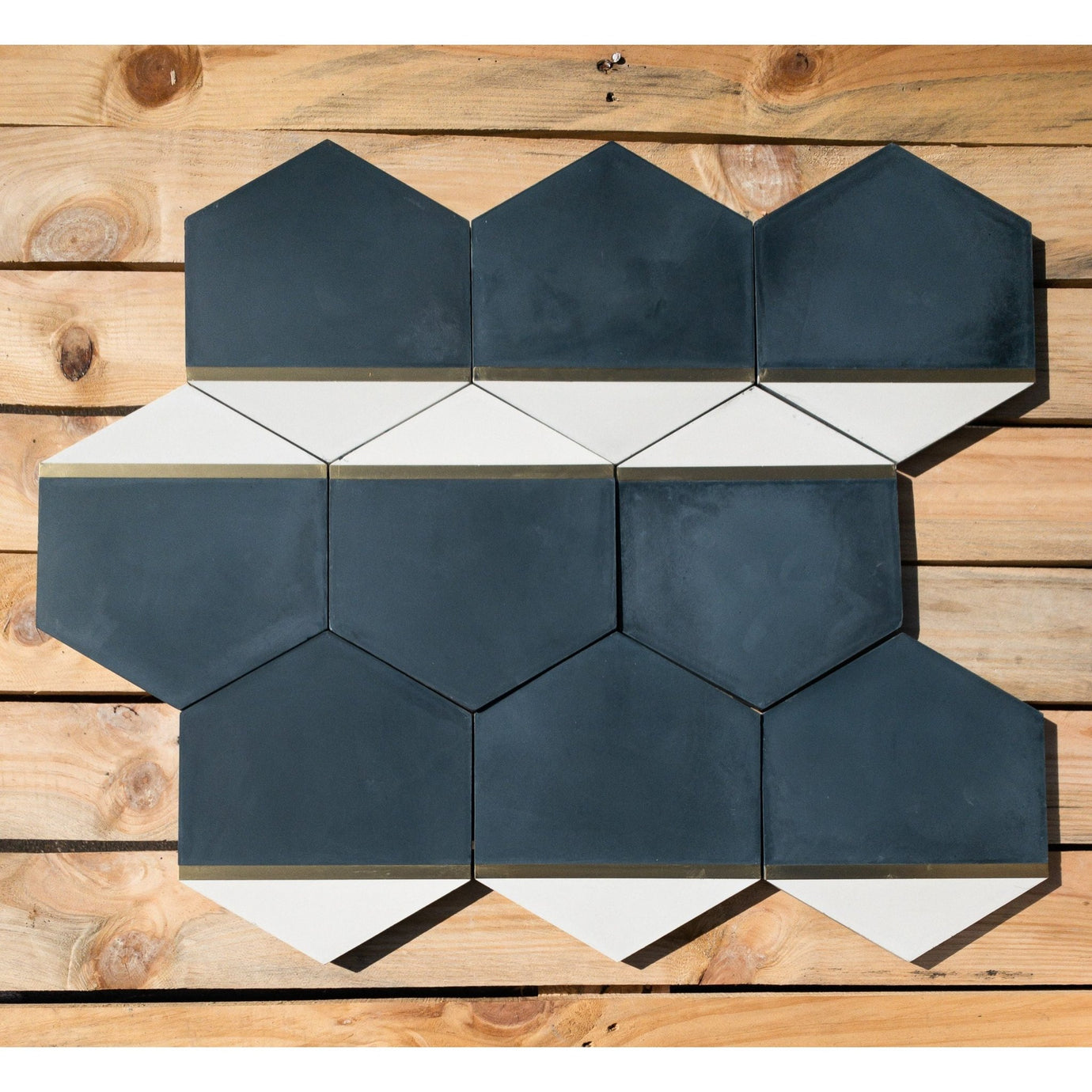 Pocket Square® Navy Blue Hexagon Cement Tile with Brass Inlay - Cemento ...